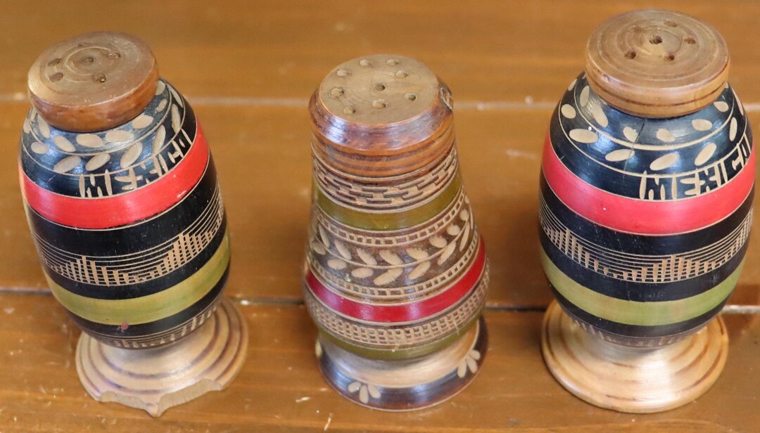 3 Wooden Salt and Pepper Shakers Made in Mexico Handmade - Etsy