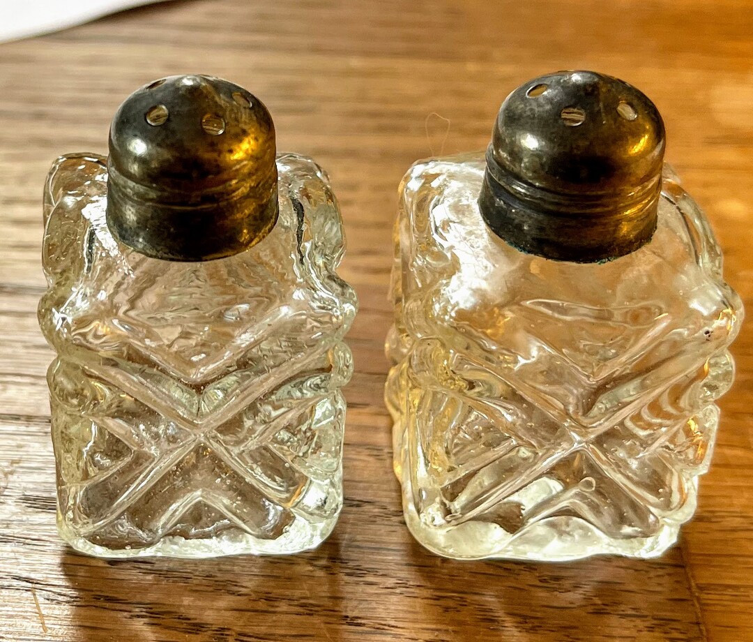 Vintage Mini Cut Glass Salt and Pepper Shakers - Etsy