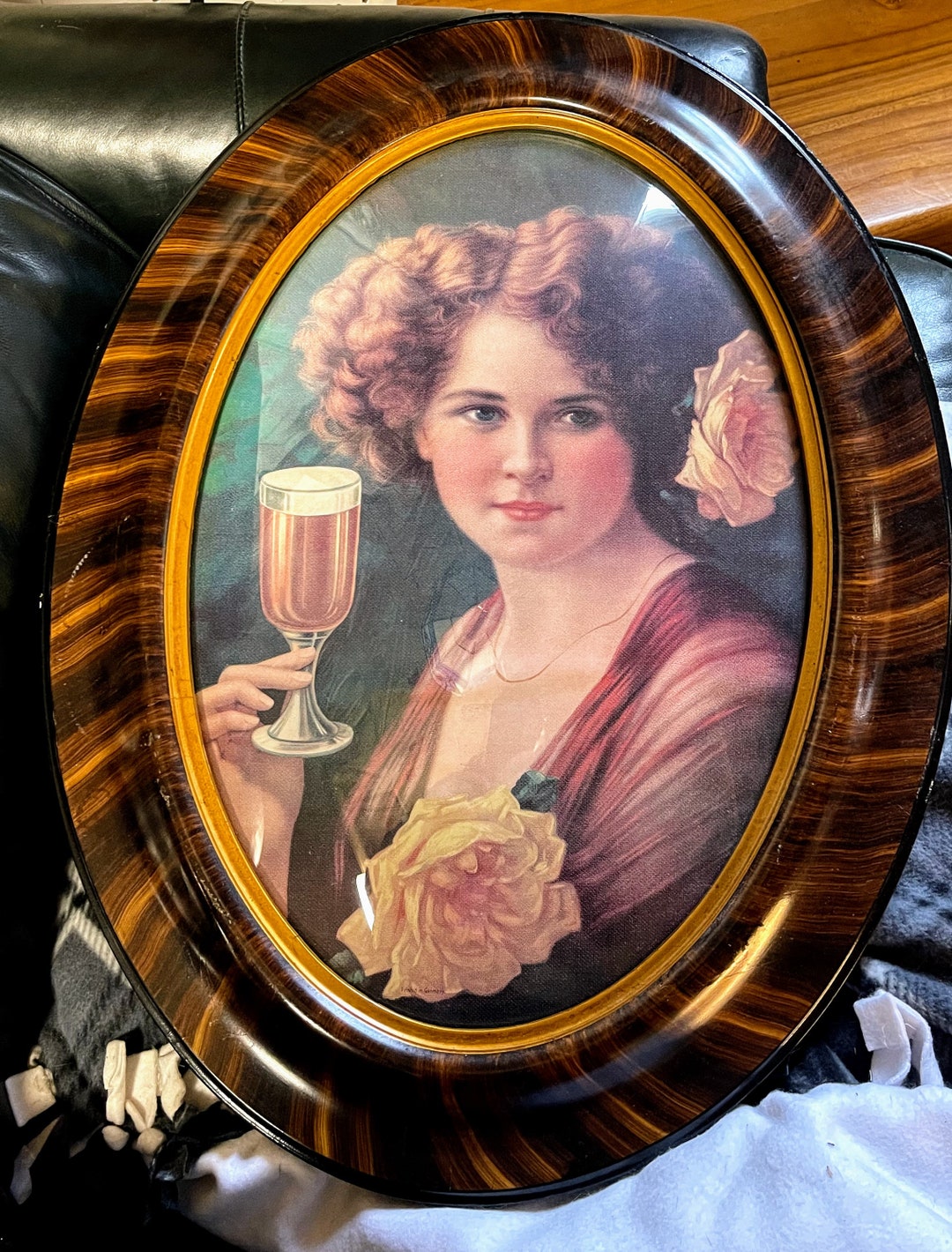 Vintage Curved Glass Picture Of 1920s Girl Etsy