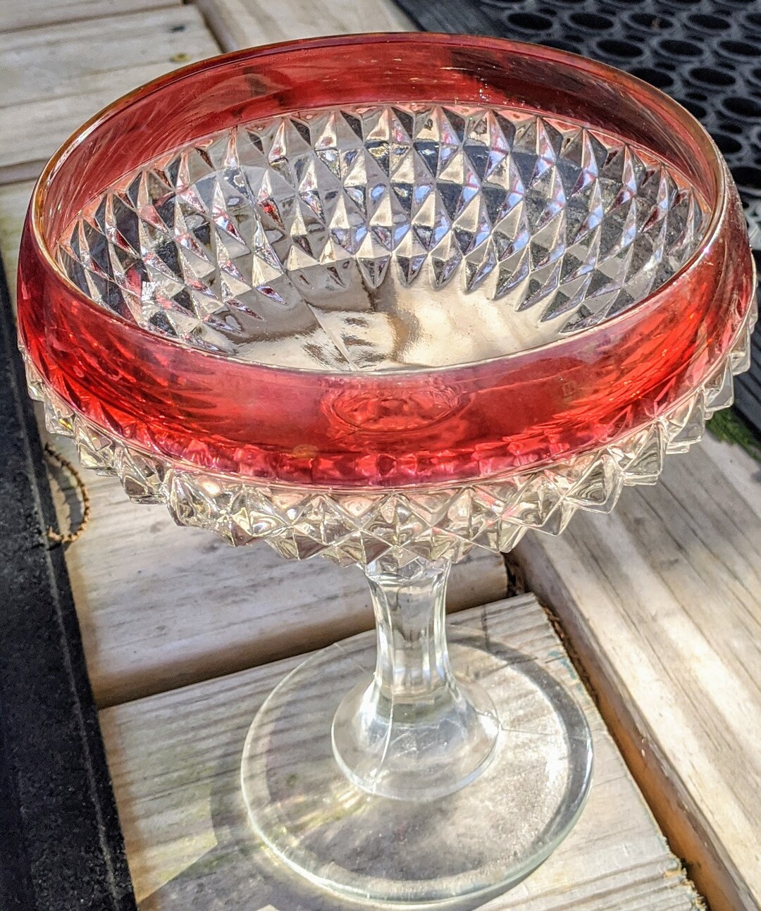 Ruby Red Compote With Diamond Crystal Design Candy Dish - Etsy