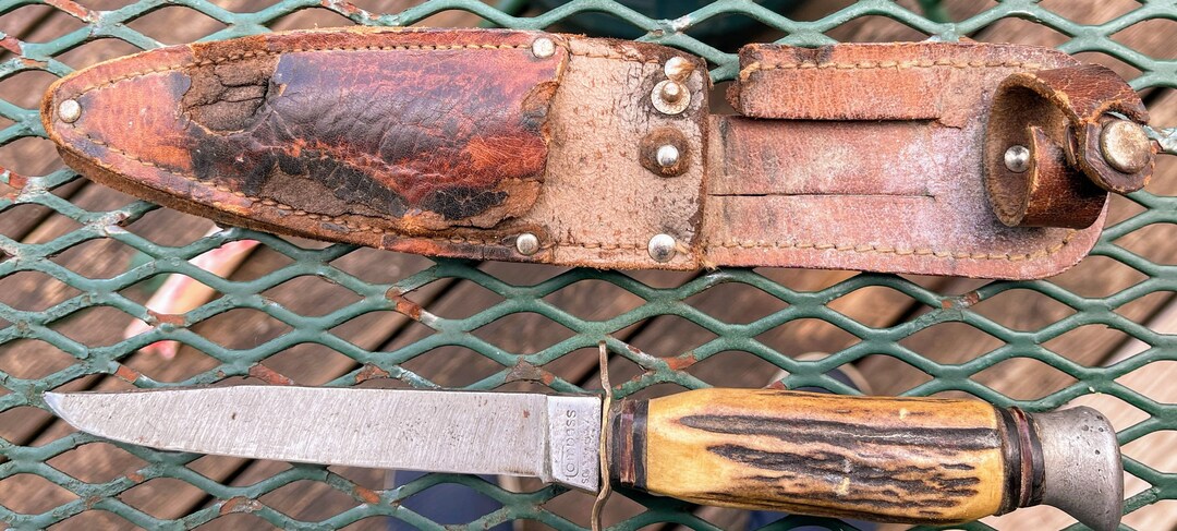Vintage Hunting Knife COMPASS 848 SOLINGEN GERMAN 8 7/8" Stag Knive ...