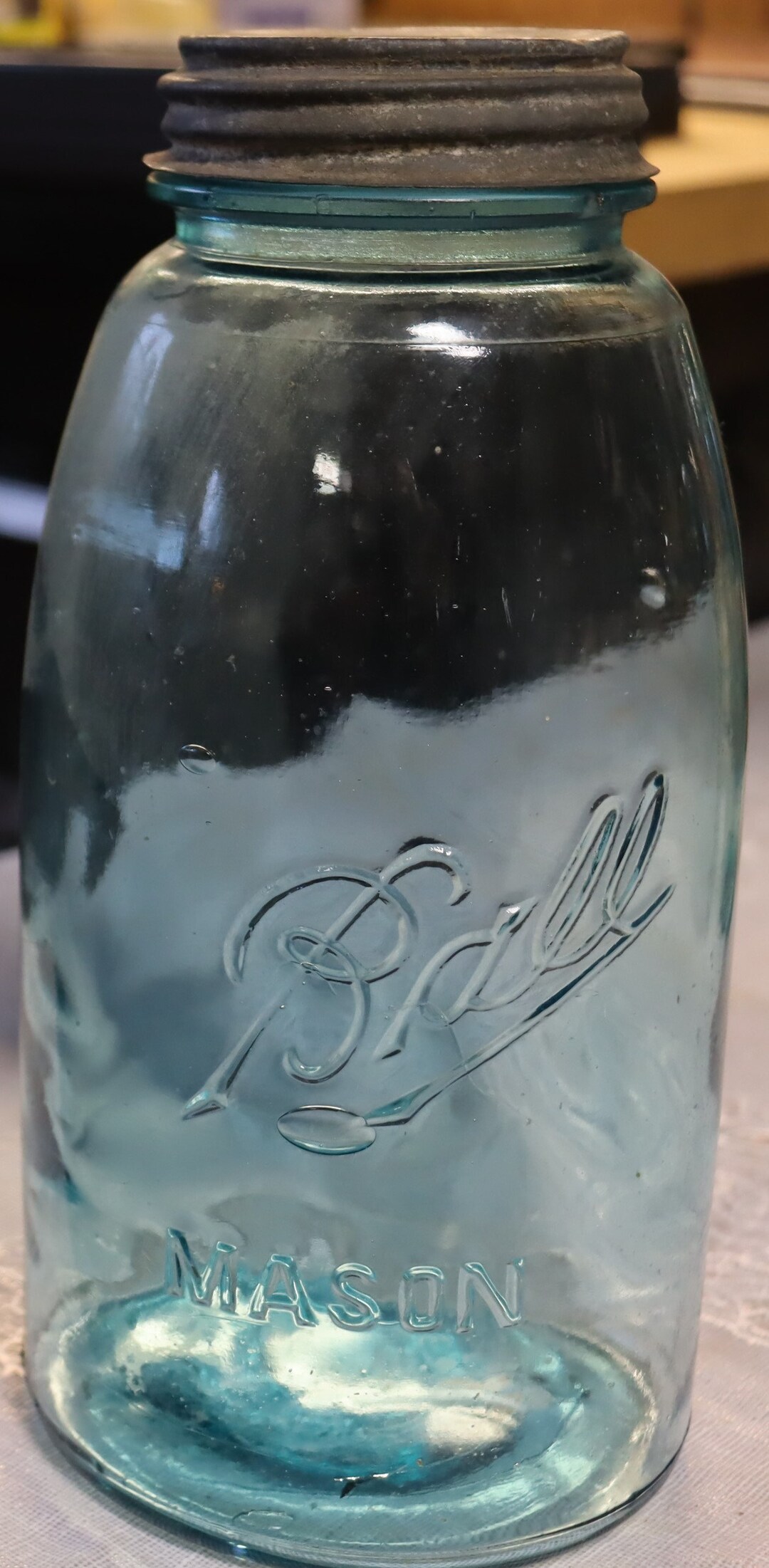 Vintage Half Gallon Ball Blue Glass Canning Jar With Zinc Lid With ...