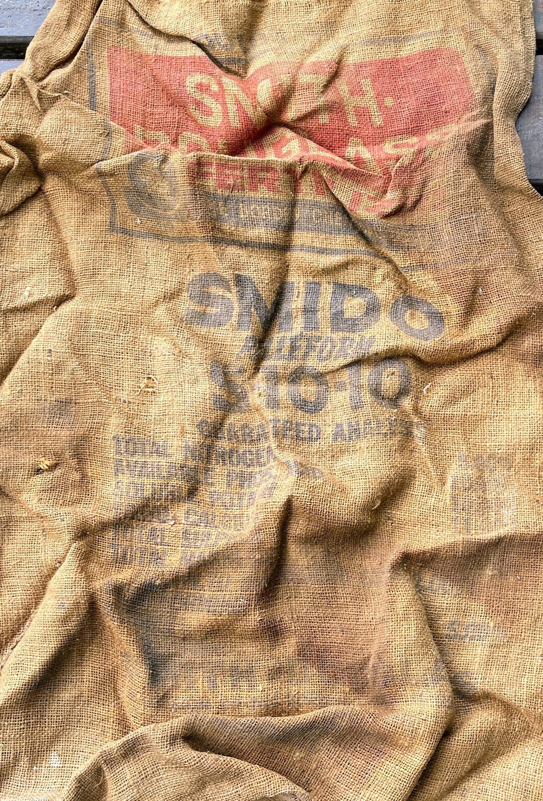 Vintage 36 by 24 Inches Burlap Sack Smith Douglas Printing 200 Lb Bags ...