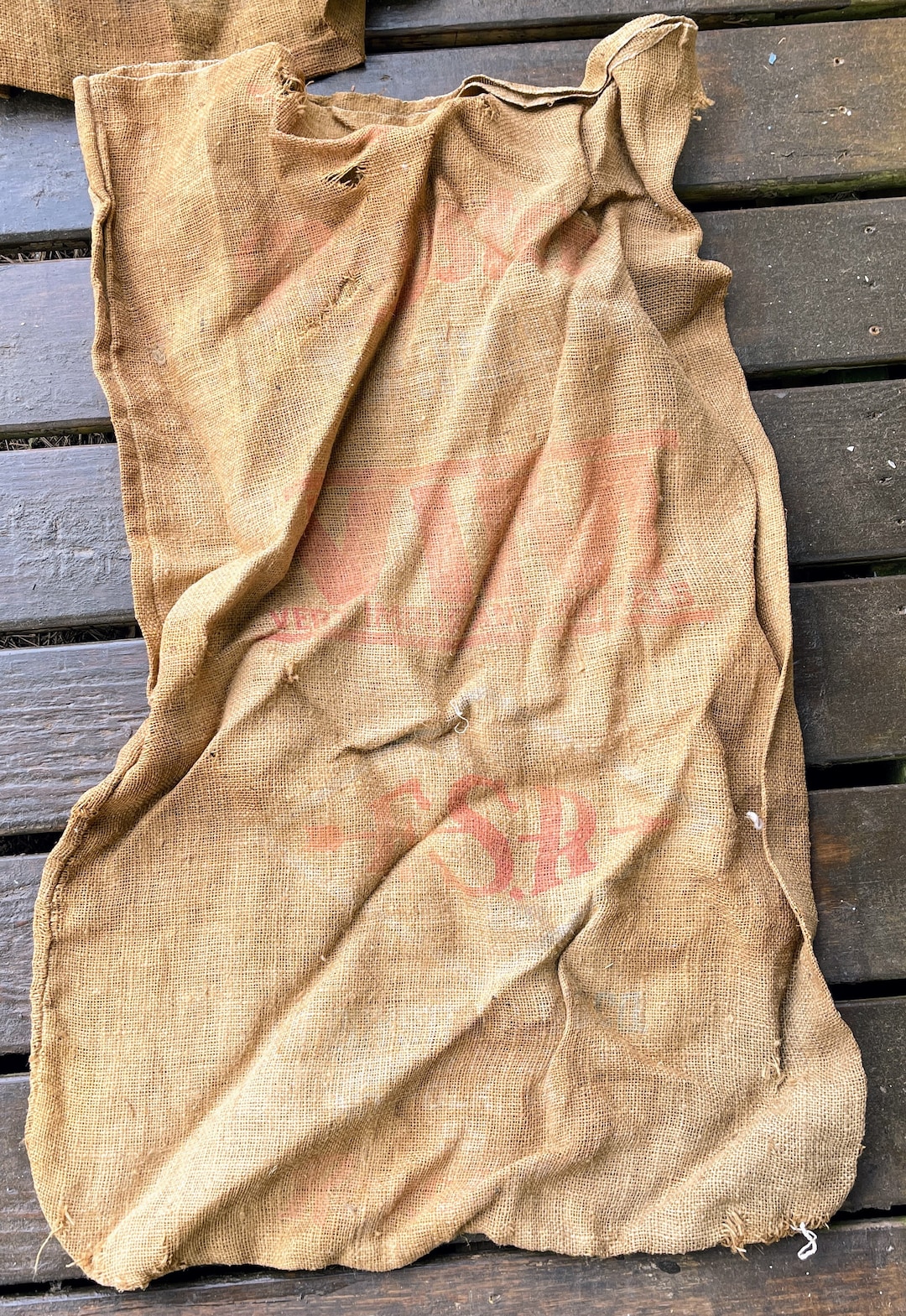 Vintage 36 by 24 Inches Burlap Sacks FSR Printing Has a Few Minor Holes ...