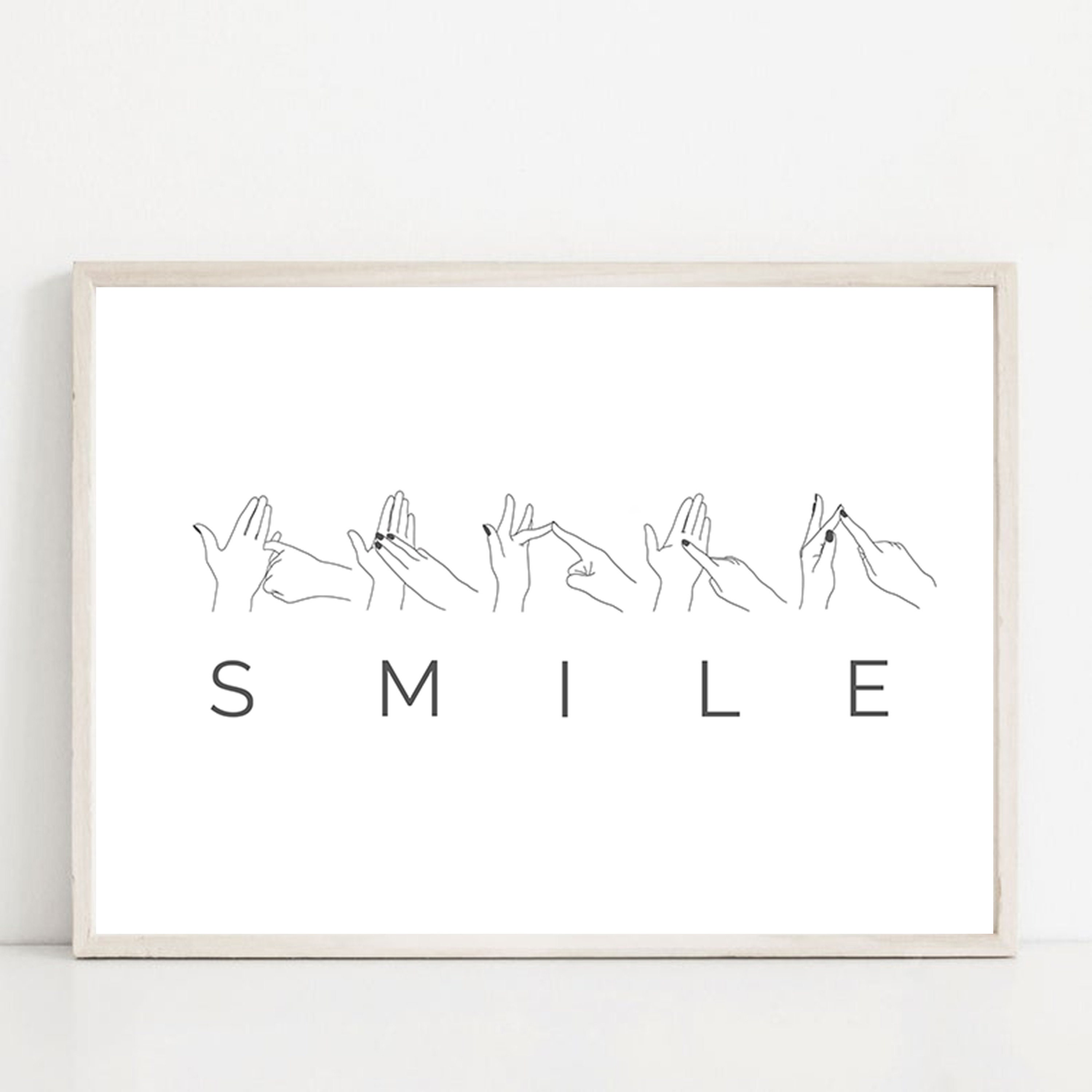 SMILE Sign Language Print - Lettering, Positive, British Sign Language ...