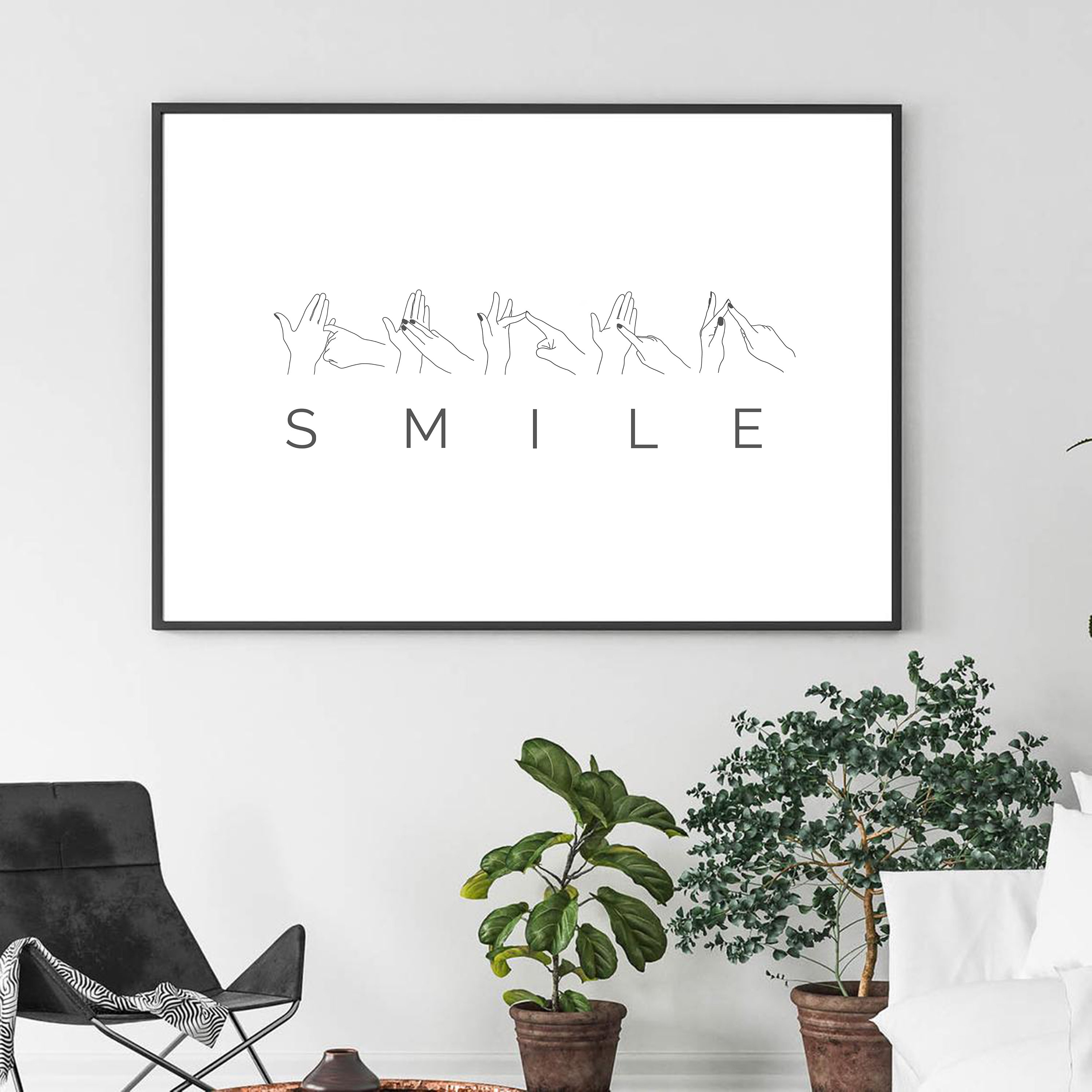 SMILE Sign Language Print - Lettering, Positive, British Sign Language ...