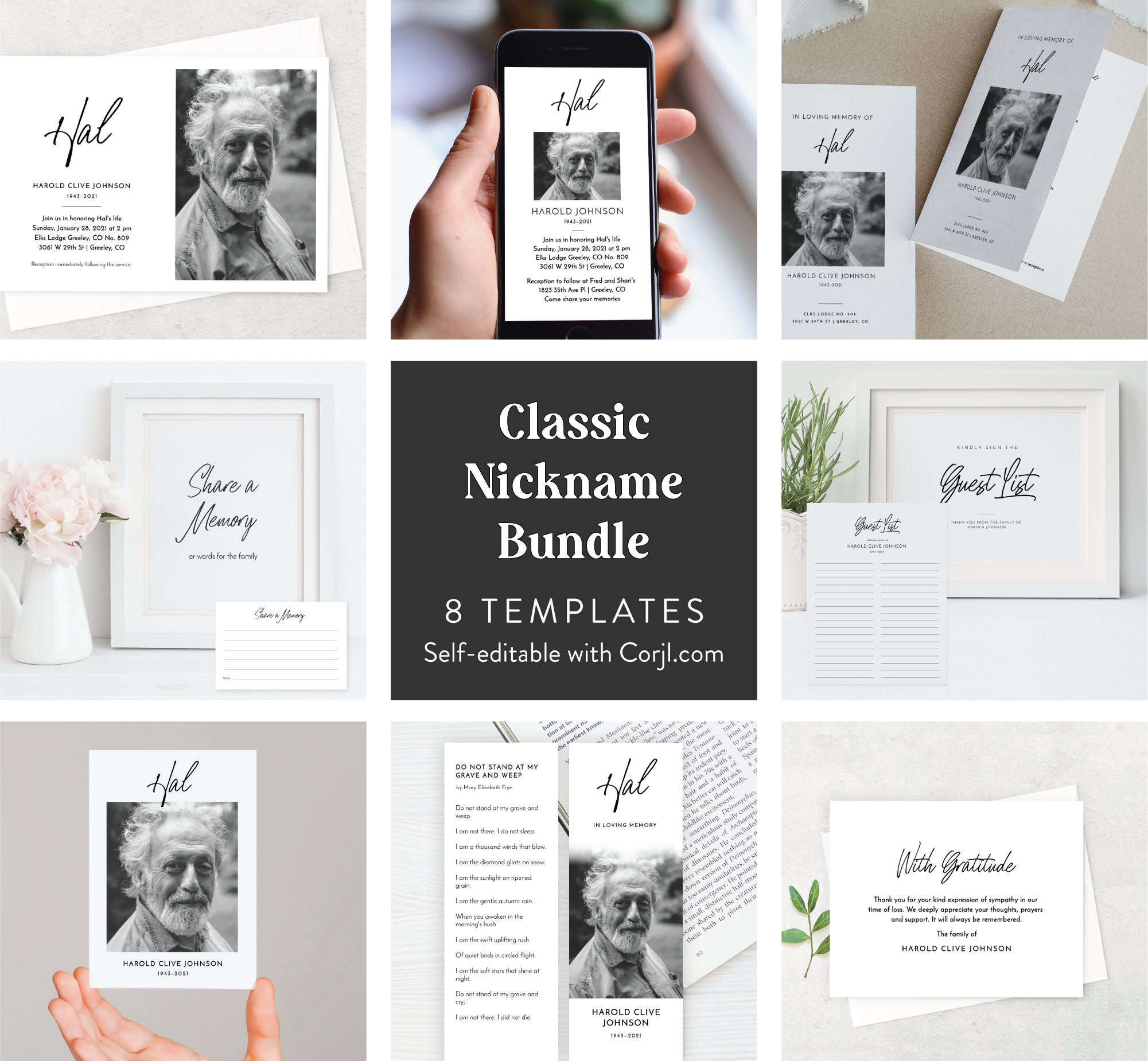 Classic Nickname Bundle Editable Memorial Templates - Etsy