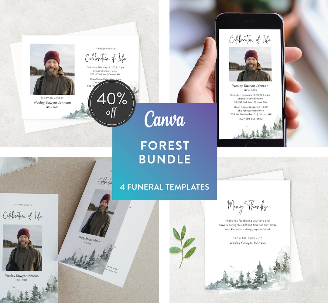Forest | Canva Template Bundle of 4 | Editable Religious Memorial ...