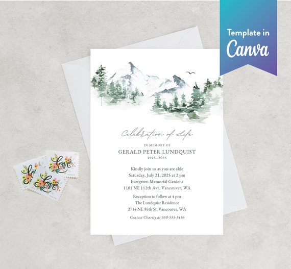 Editable Memorial Invitation | Funeral Invitation | Celebration of Life ...