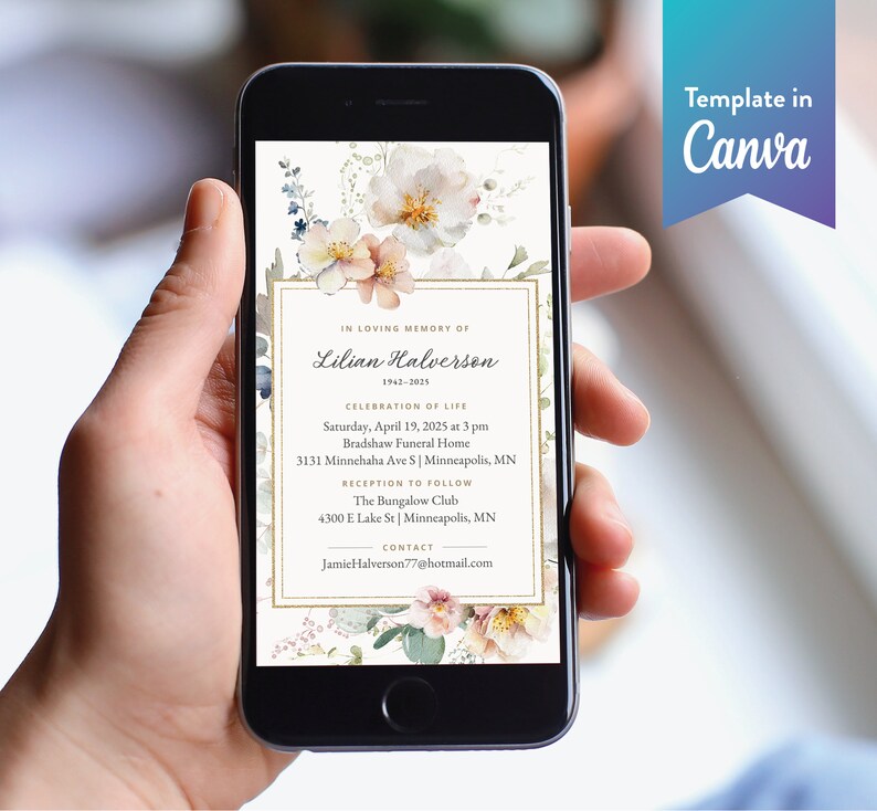 Text Invite Digital Funeral Invite Phone Funeral Announcement CANVA ...