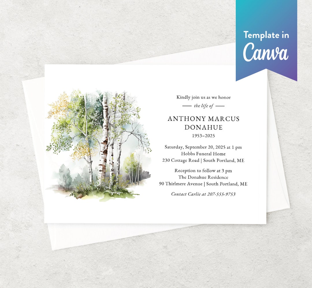 Editable Memorial Invitation | Funeral Invitation | Celebration of Life ...
