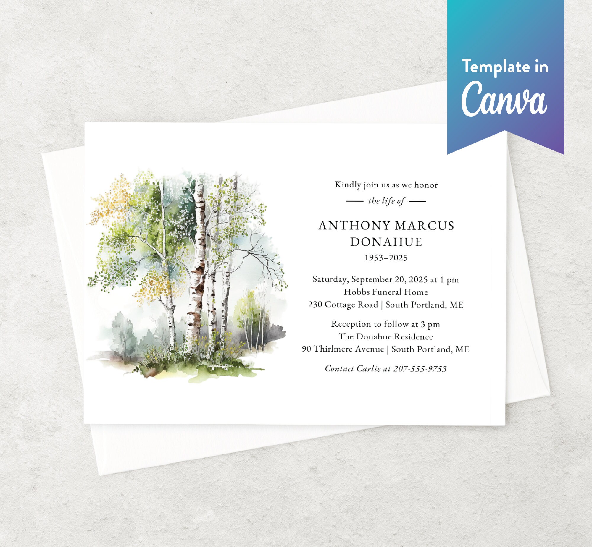 Editable Memorial Invitation Funeral Invitation Celebration of Life ...