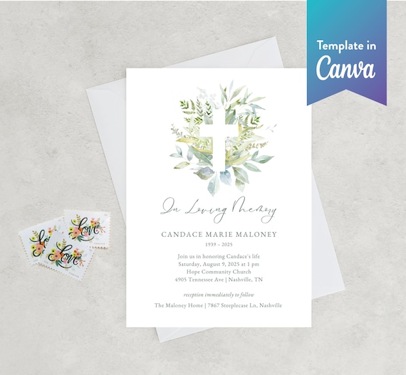 Editable Memorial Invitation Religious Funeral Invitation | Etsy