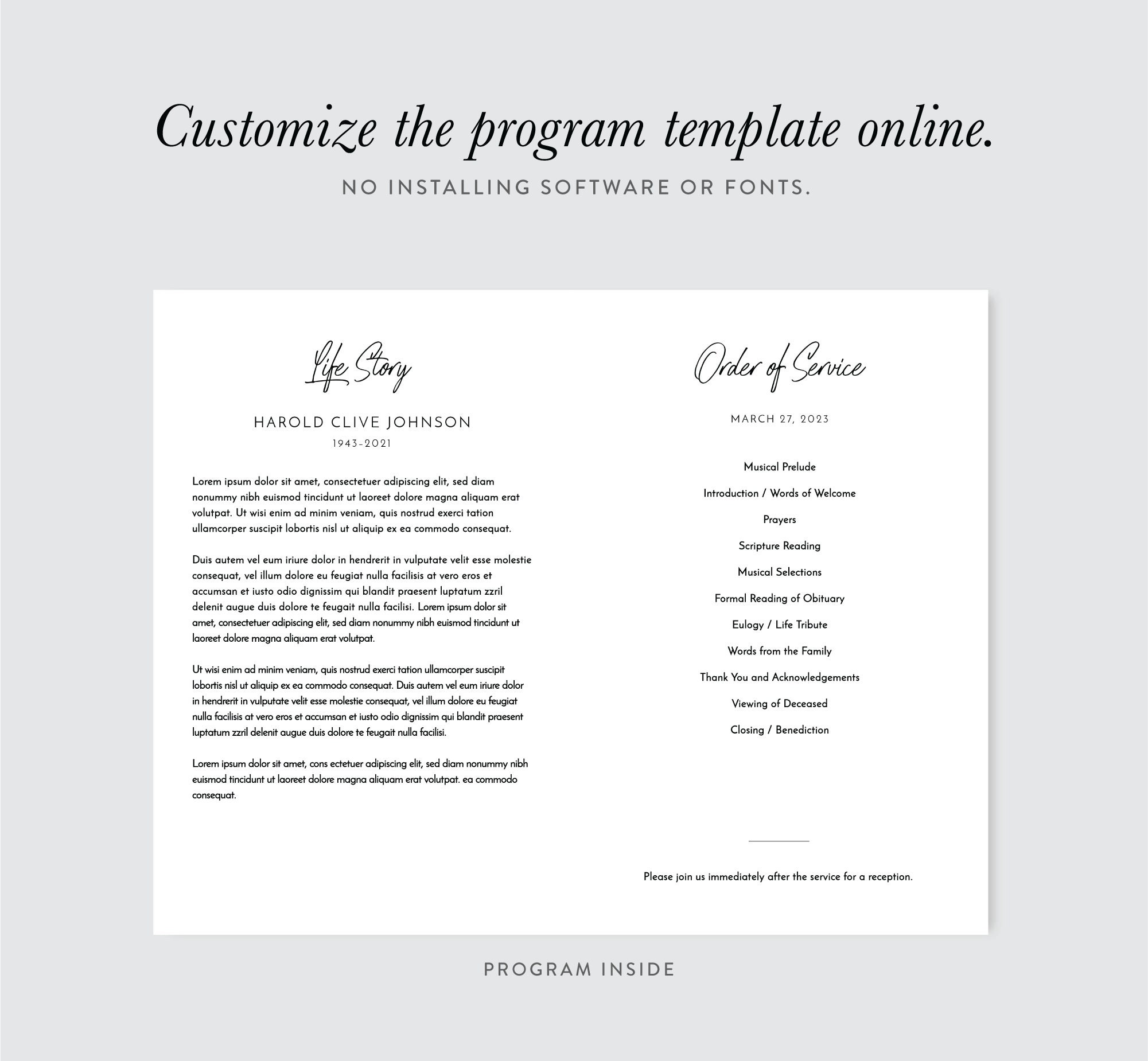 Editable Memorial Program Printable Funeral Program ONLINE - Etsy