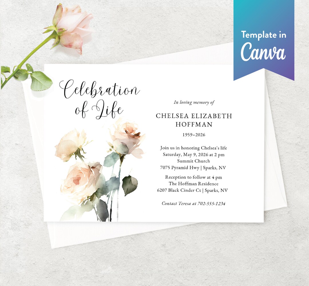 Editable Memorial Invitation | Funeral Invitation | Celebration of Life ...
