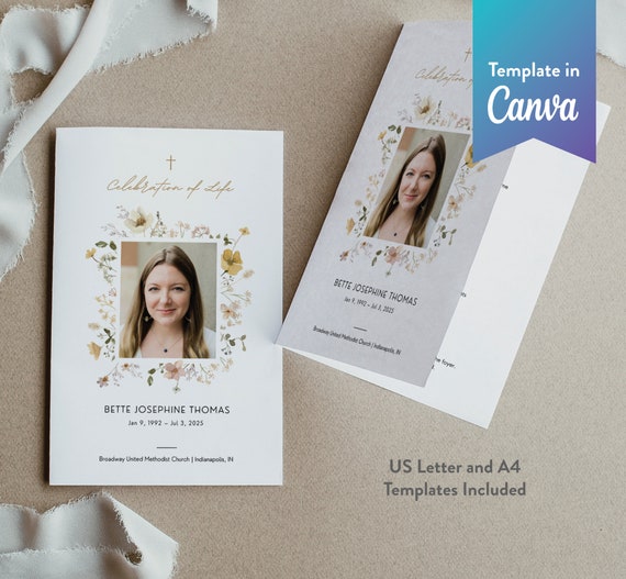 Editable Memorial Program, Printable Funeral Program | Bi-fold | CANVA ...