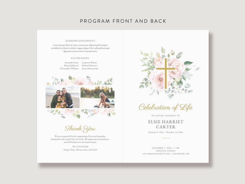 Religious Floral Funeral Program: Canva Template (digital Download, Bi ...