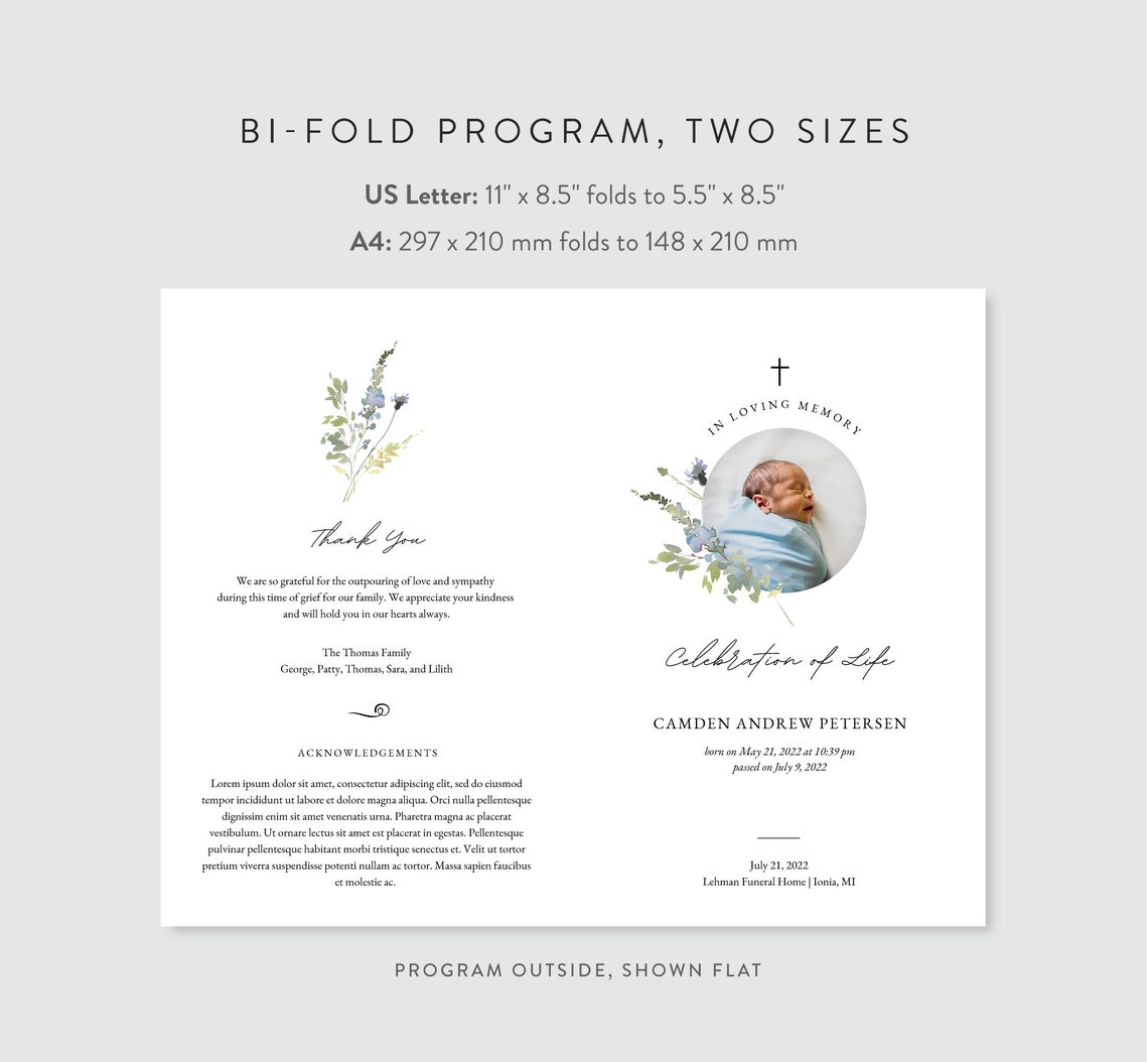 Blue Editable Memorial Program Printable Funeral Program - Etsy