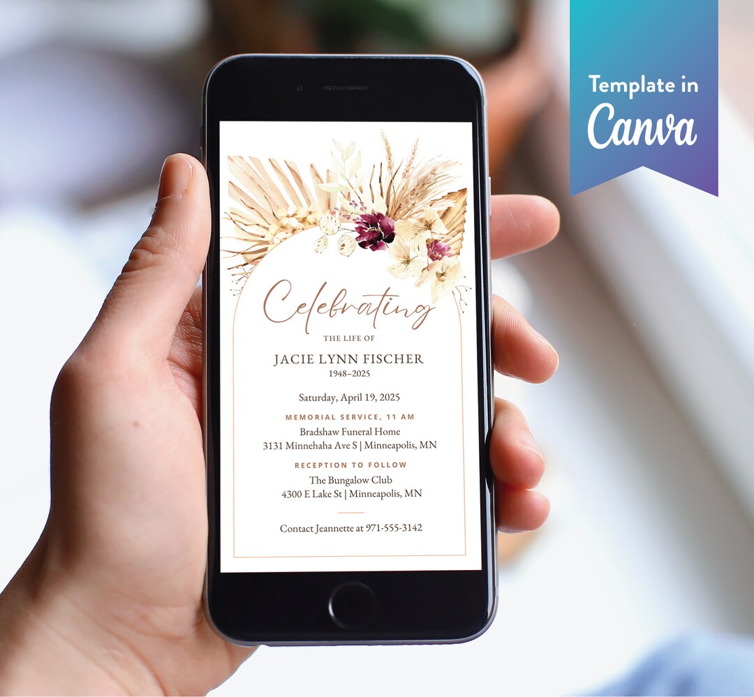 Text Invite | Digital Funeral Invite | Phone Funeral Announcement ...