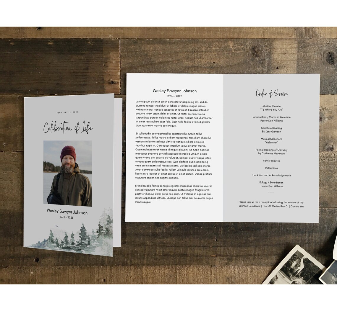 Editable Memorial Program Printable Funeral Program Bi-fold - Etsy