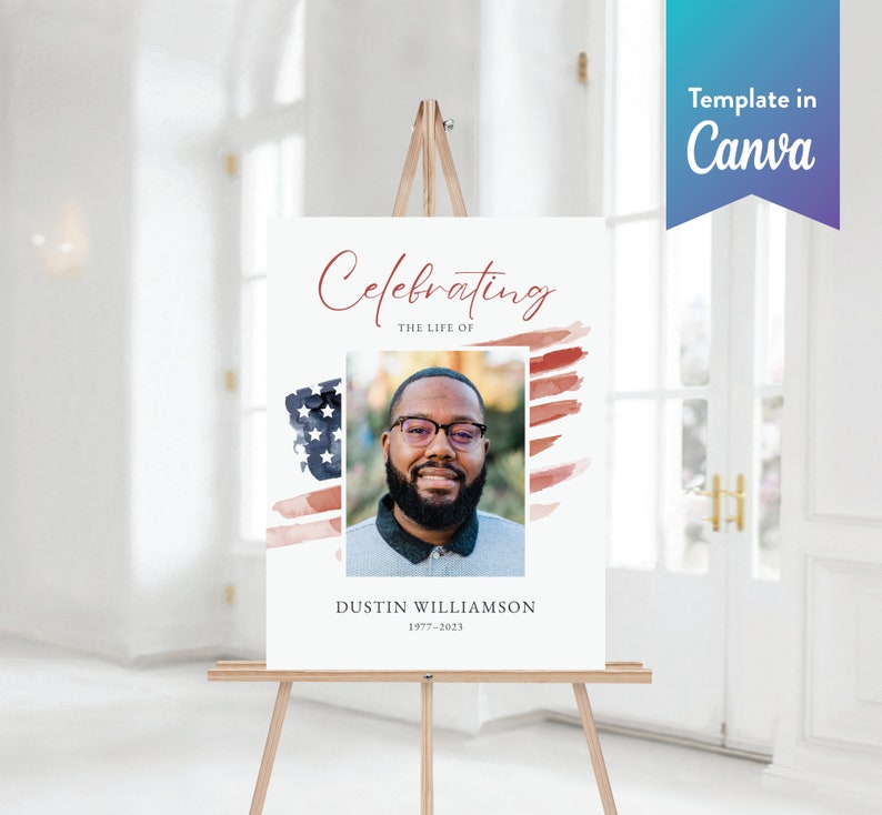 American Flag Memorial Welcome Sign: Celebration of Life (canva ...