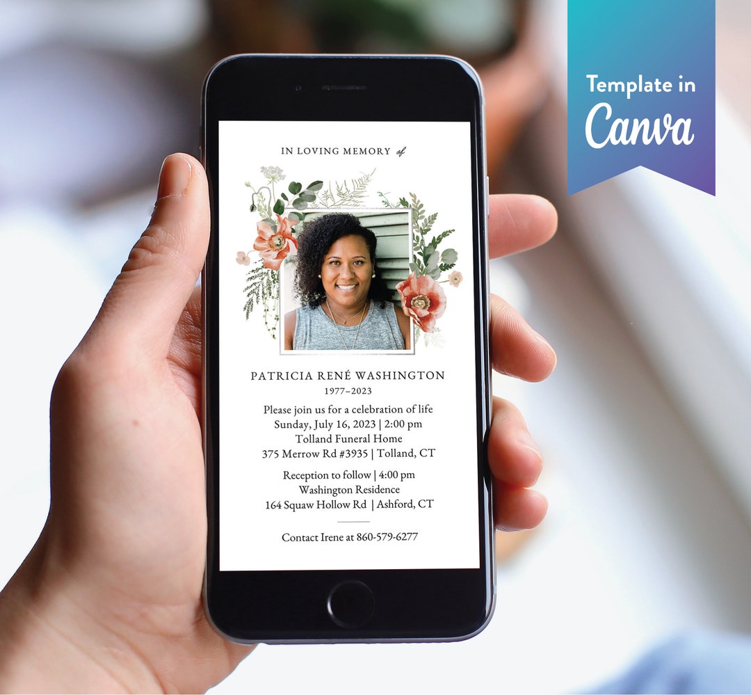 Invitación de texto / Invitación funeraria floral moderna digital ...