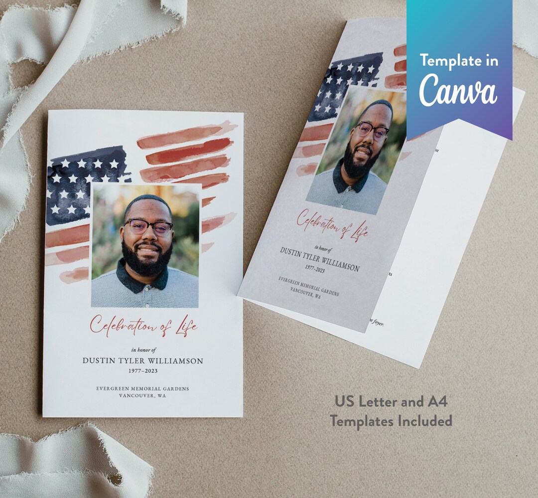Patriotic Funeral Program: Canva Template (digital Download, Bi-fold ...