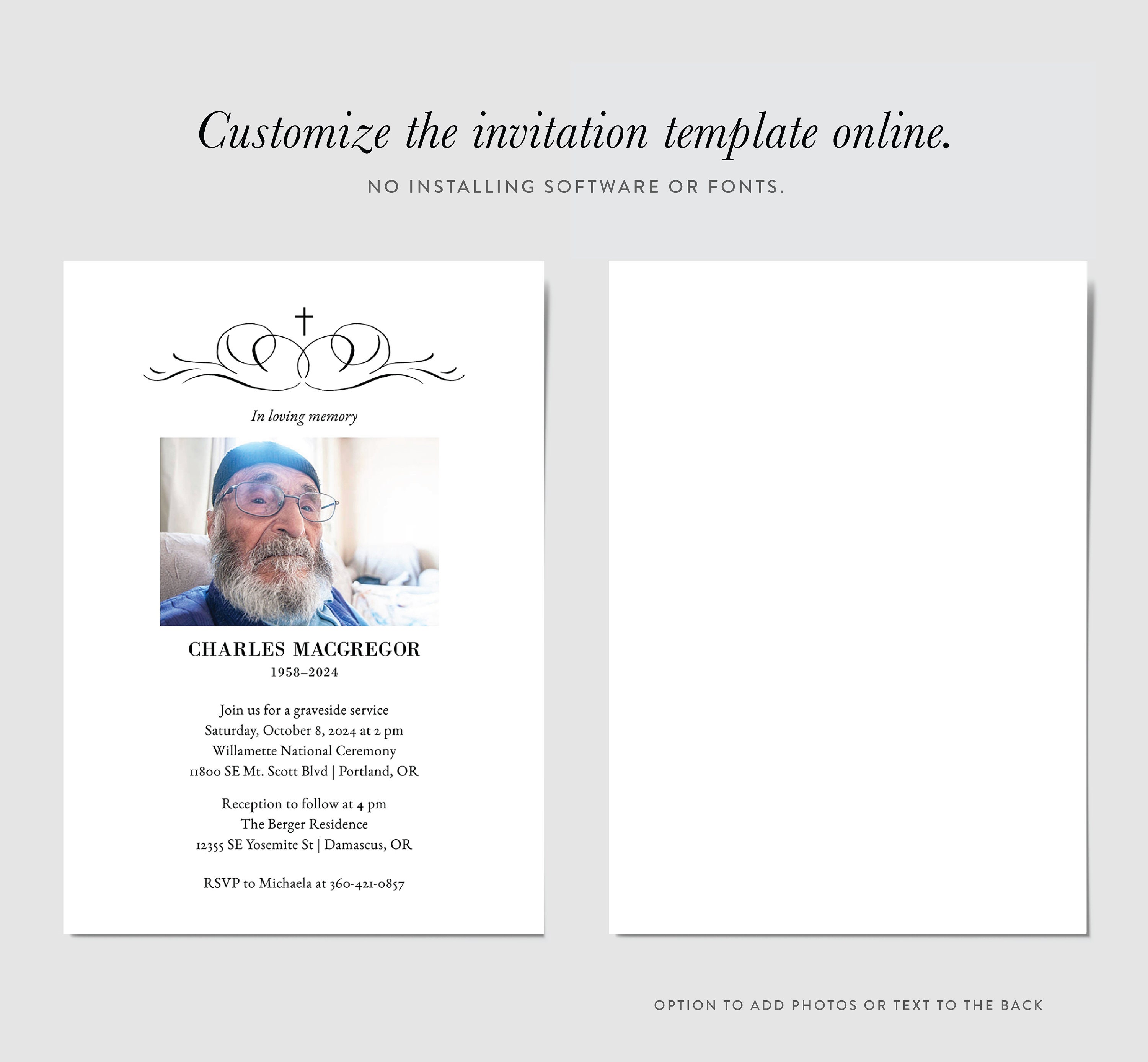 Editable Memorial Invitation Memorial Tribute ONLINE - Etsy UK