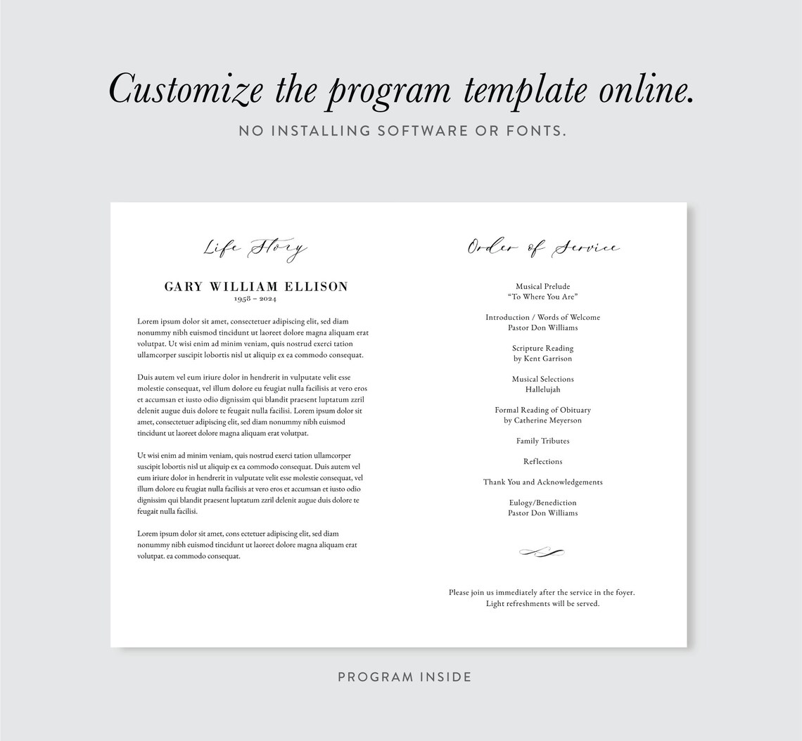 Editable Memorial Program Printable Funeral Program ONLINE | Etsy