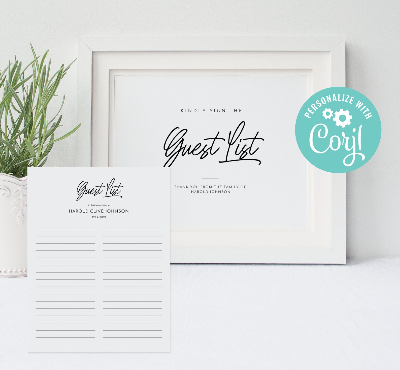 Memorial Guest List Lined Sheet and Matching Sign Printable Templates ...