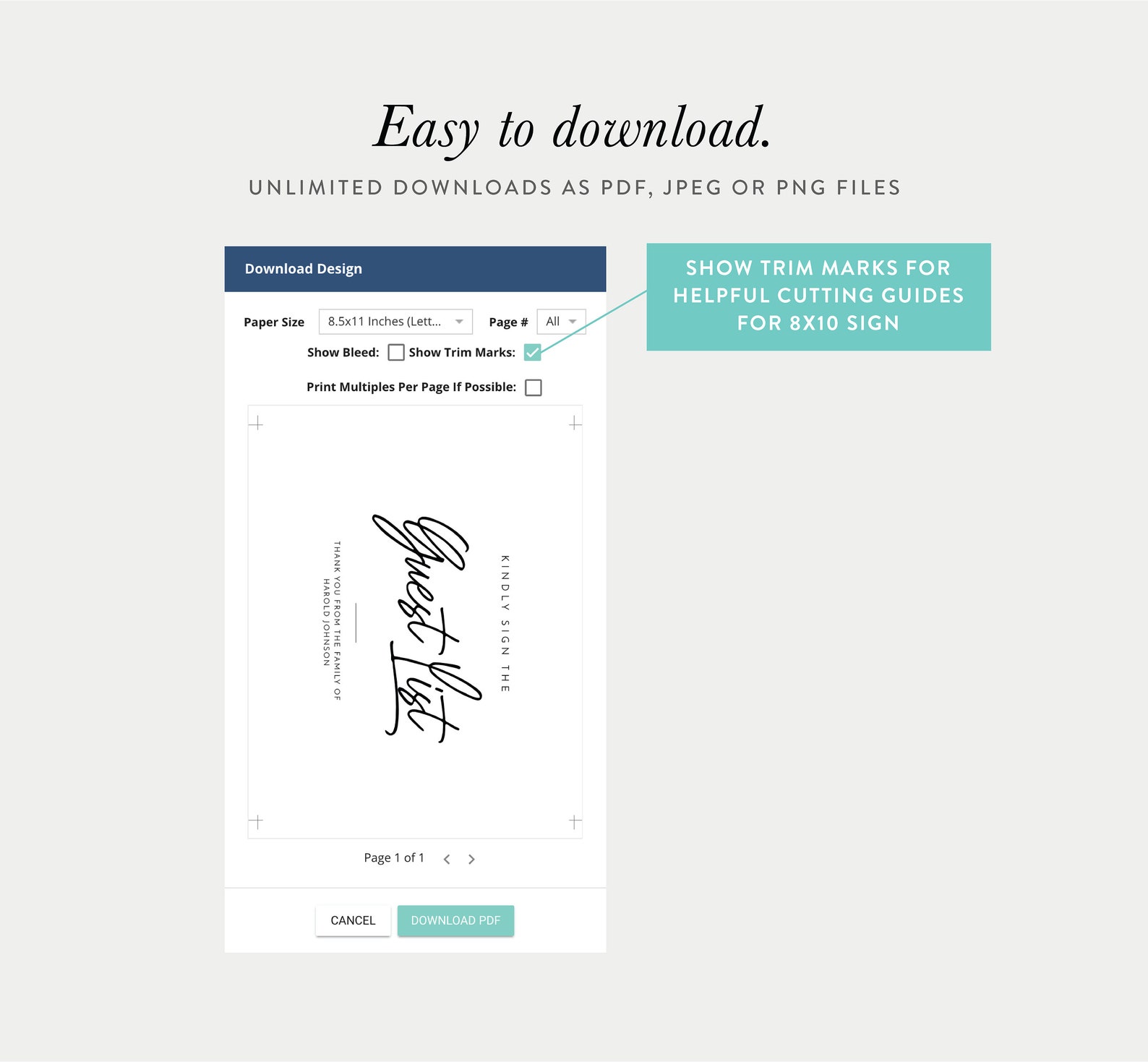 Memorial Guest List Lined Sheet and Matching Sign Printable Templates ...