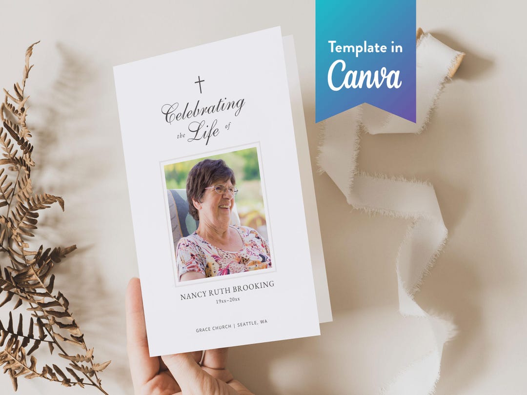 Simple Photo Collage Funeral Program: Canva Template (digital Download ...