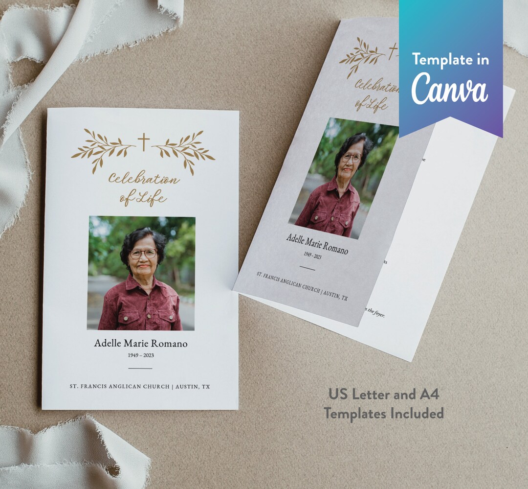 Religious Funeral Program: Canva Template (digital Download, Bi-fold ...