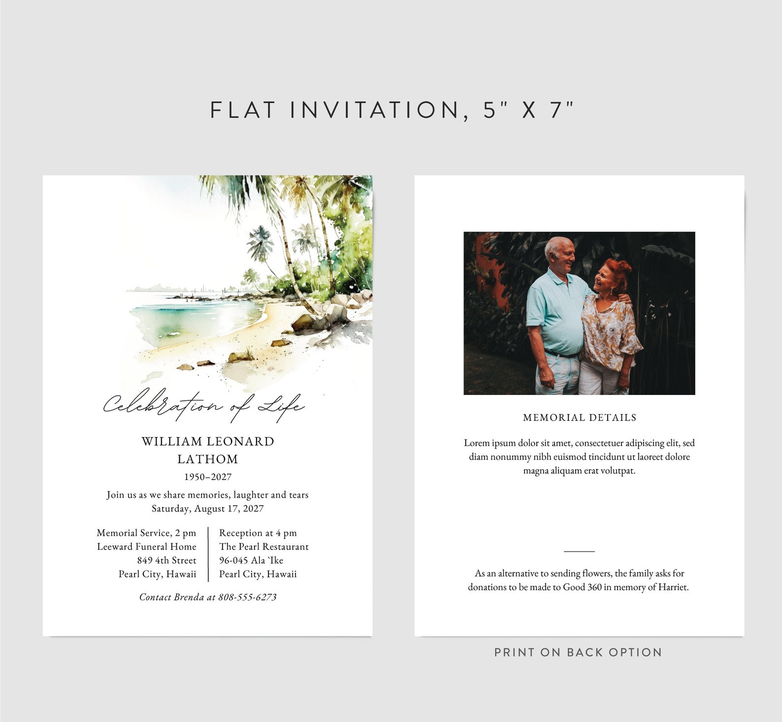 Tropical Funeral Invitation: Canva Template (digital Download, 5x7 In ...