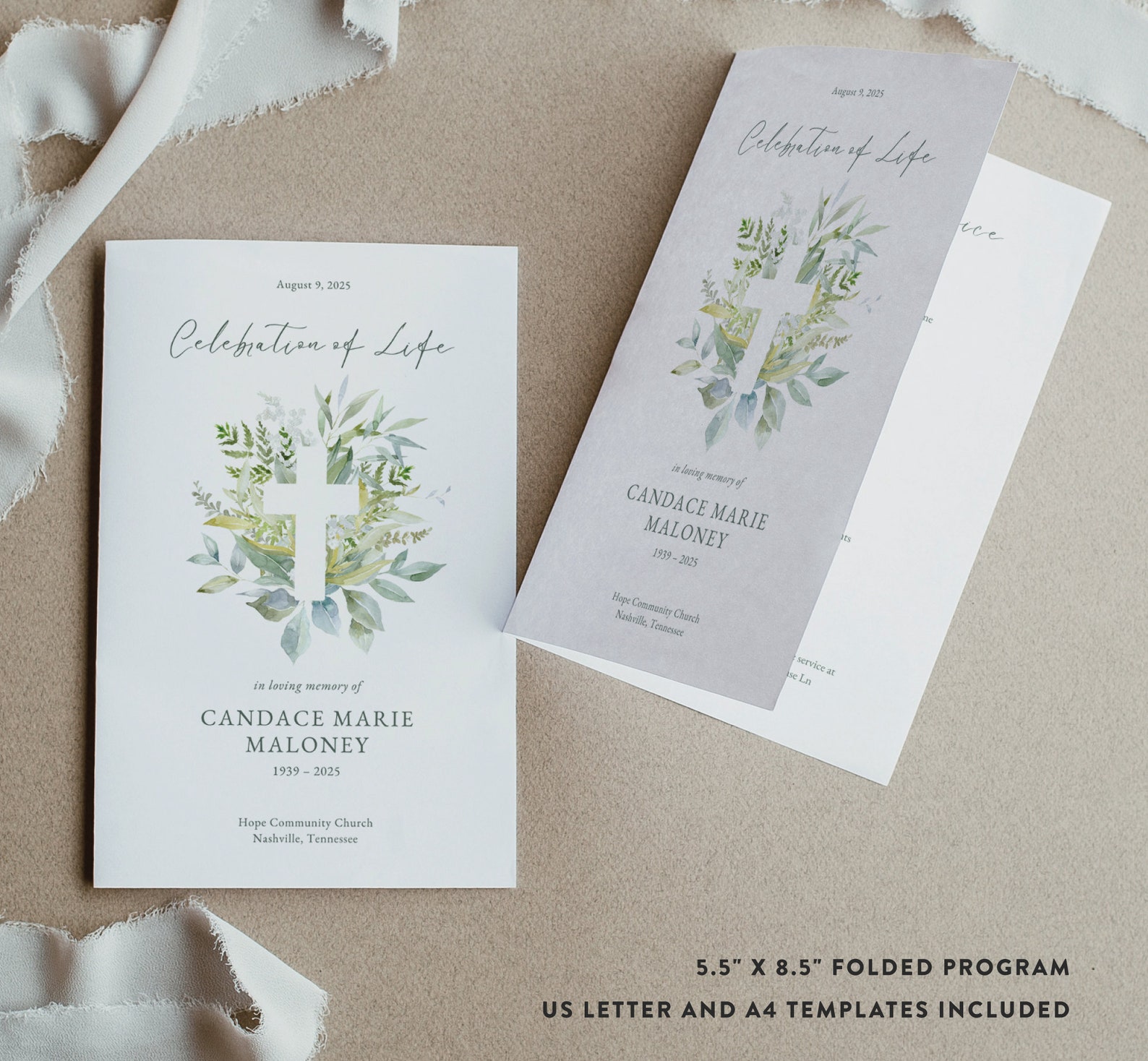Greenery Cross Canva Template Bundle of 4 Editable - Etsy