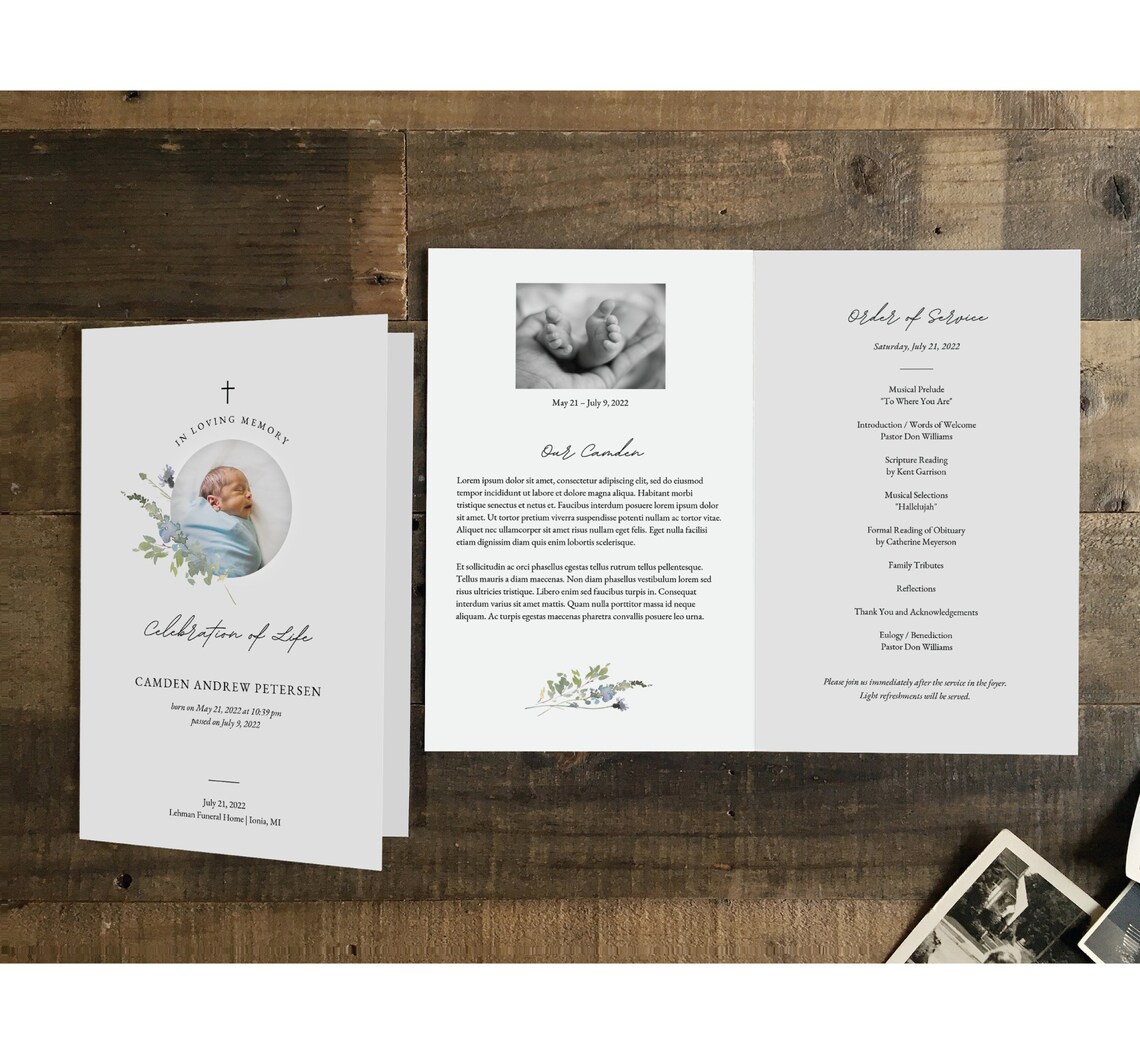 Blue Editable Memorial Program Printable Funeral Program - Etsy