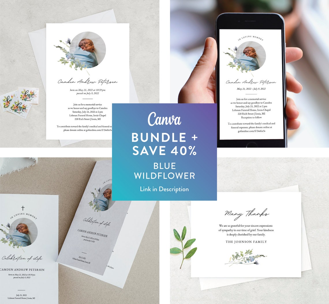 Blue Editable Memorial Program Printable Funeral Program - Etsy