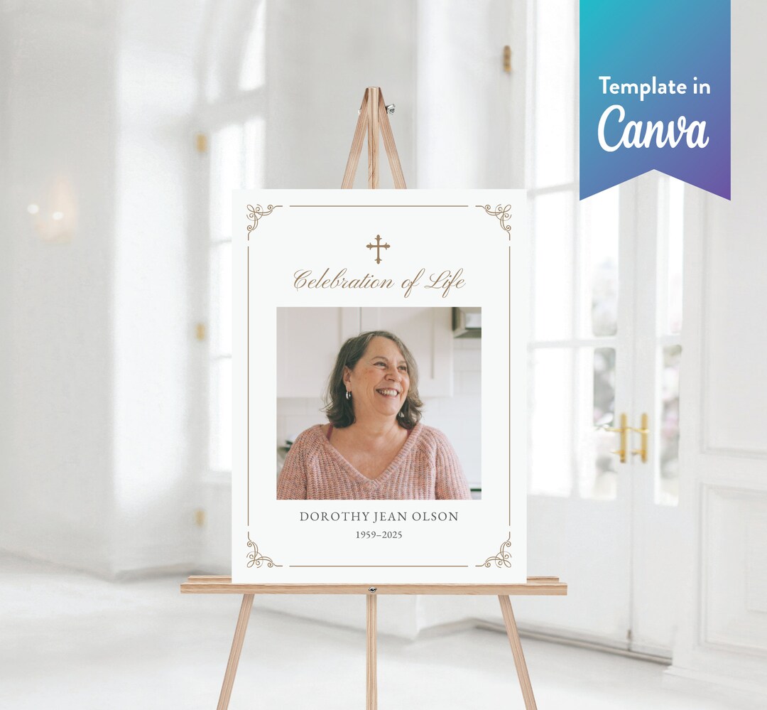 Large Memorial Welcome Sign | Gold Cross Funeral Large Sign | Religious ...