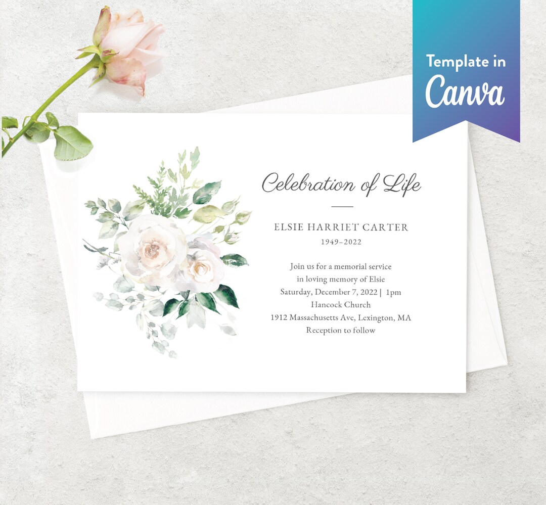 Editable Memorial Invitation | Funeral Invitation | Celebration of Life ...