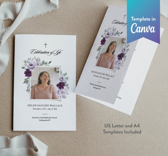 Editable Memorial Program, Printable Funeral Program | Bi-fold | CANVA ...
