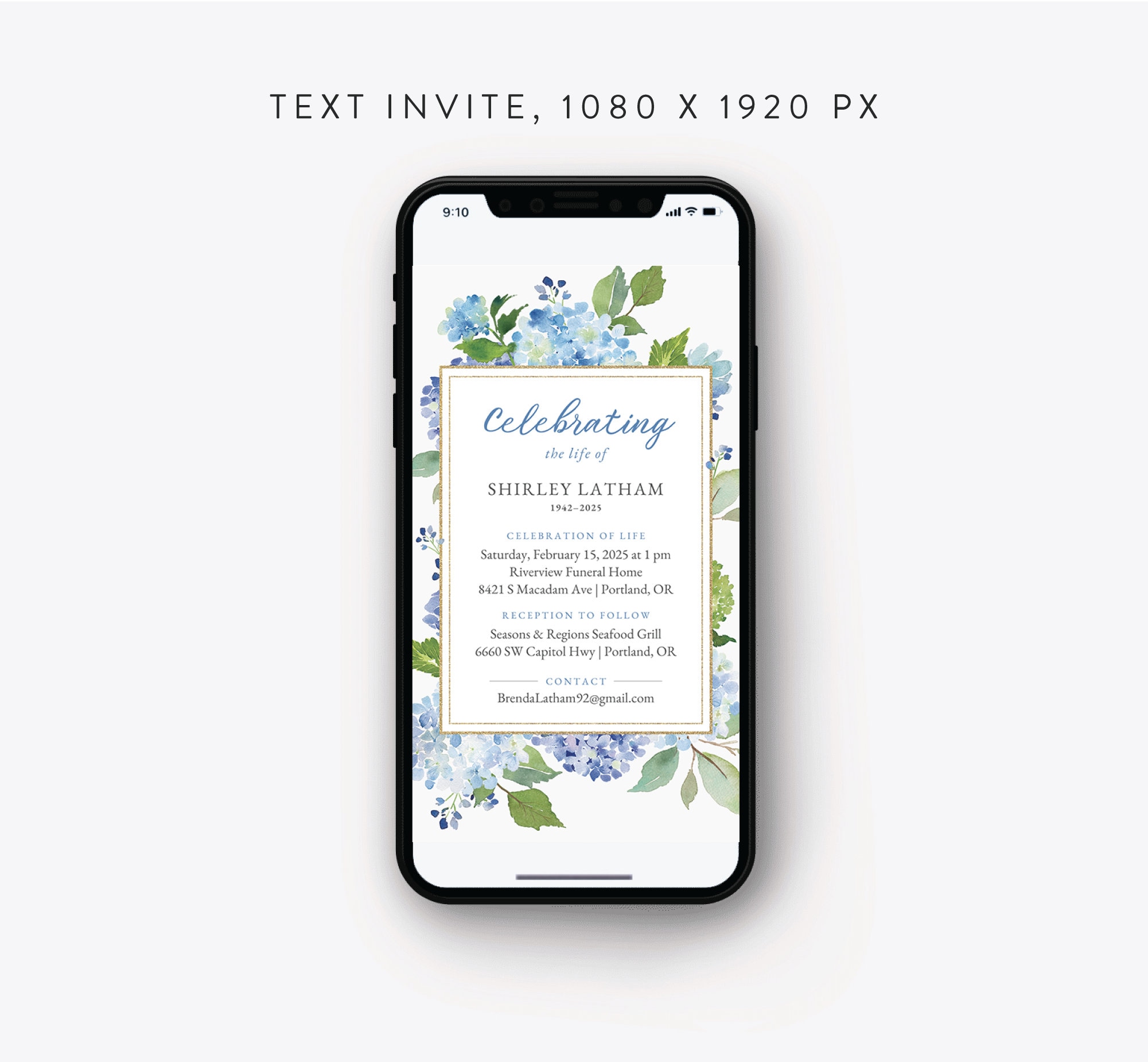 Text Invite Digital Floral Funeral Invite Phone Funeral Announcement ...