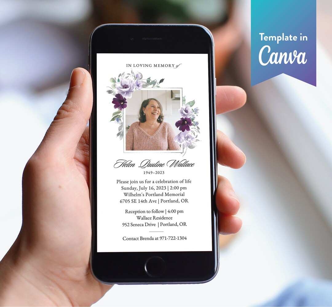 Text Invite | Digital Modern Floral Funeral Invite | Phone Funeral ...