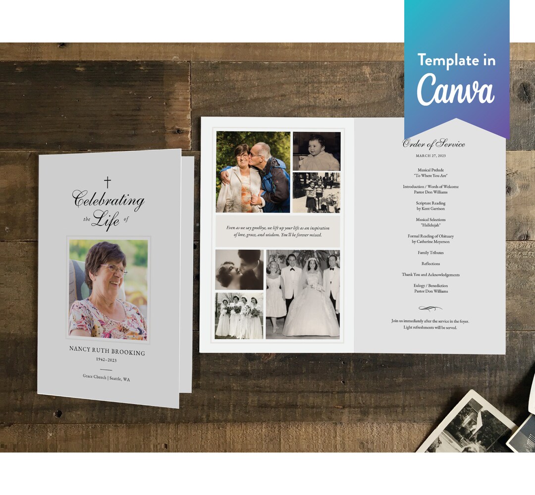 Photo Funeral Program: Canva Template (digital Download, Bi-fold ...