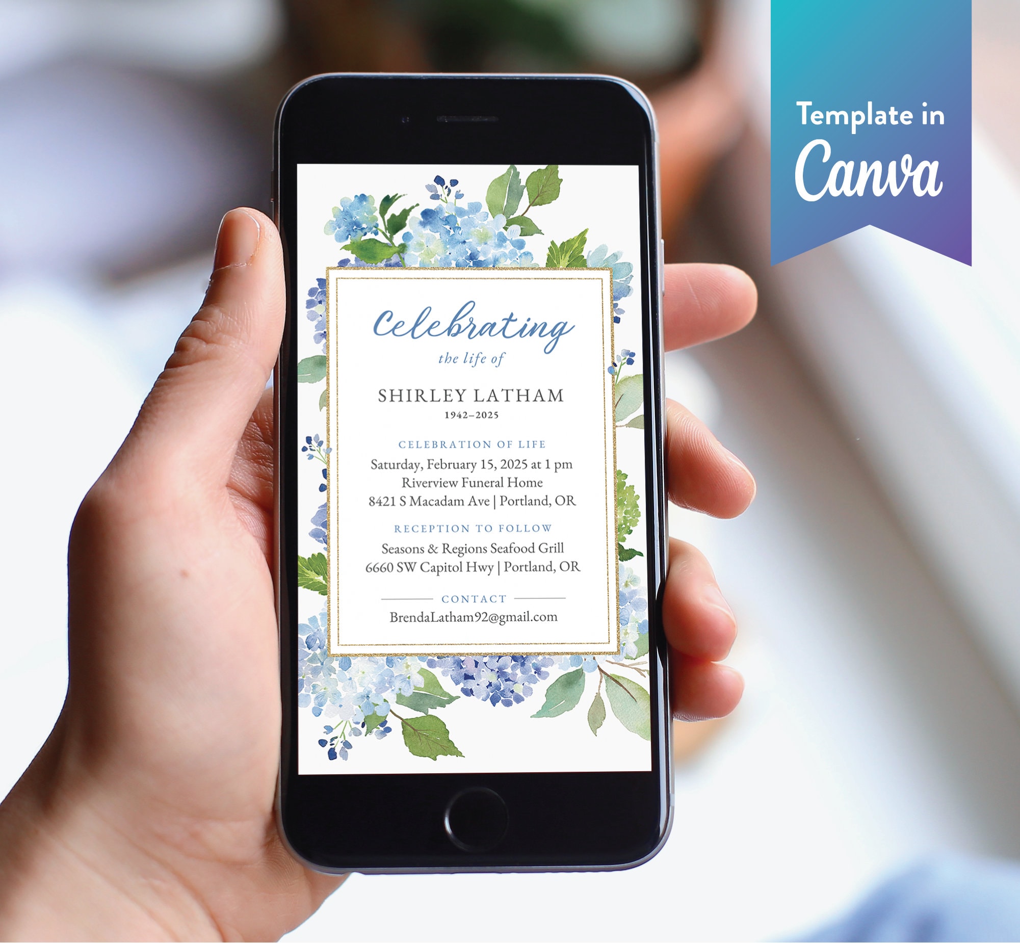 Text Invite Digital Floral Funeral Invite Phone Funeral Announcement ...