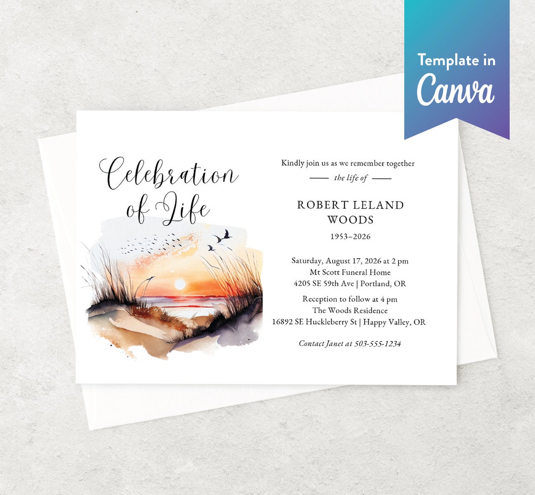 Editable Memorial Invitation | Funeral Invitation | Celebration of Life ...