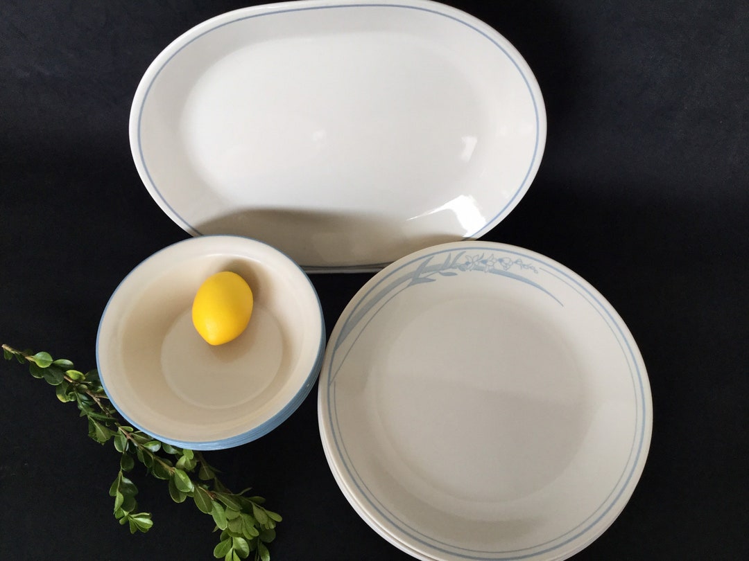 Corelle Beige Blue Lily Pattern Dinnerware Collection Sold by Piece/set ...