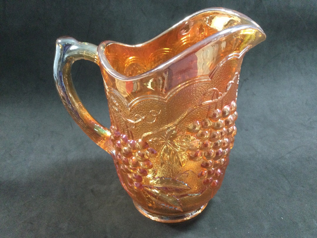 Indiana Glass Harvest Grape Pitcher in Iridescent Marigold Carnival ...