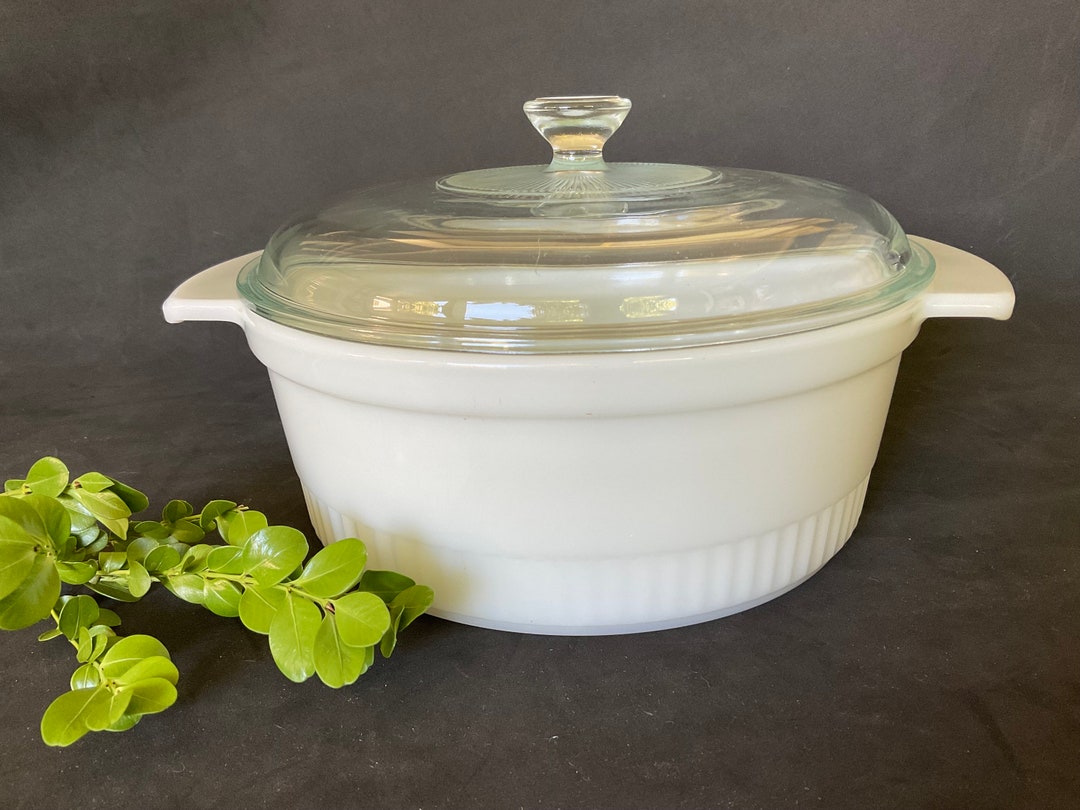 Vintage Anchor Hocking Opal Ware Casserole: 2qt Ribbed Soufflé Dish ...