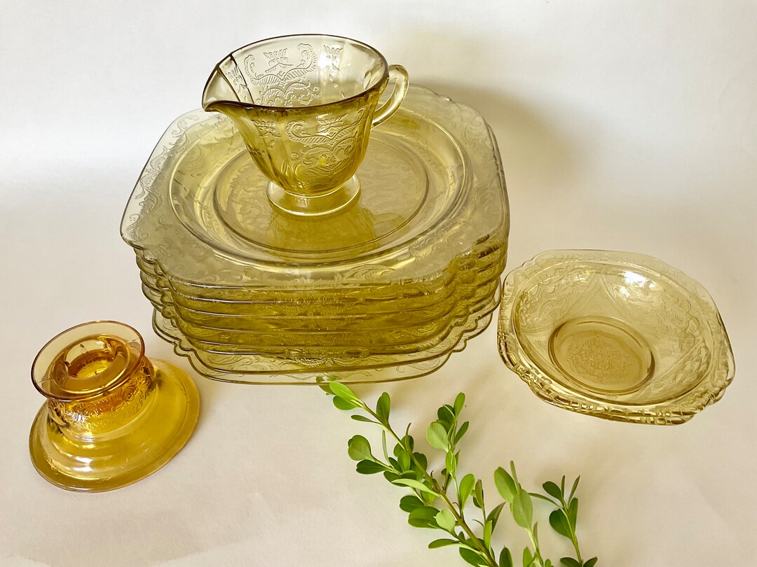 Yellow Madrid Glass Dishes Collection by Federal Glass, 12 Pieces, Made ...
