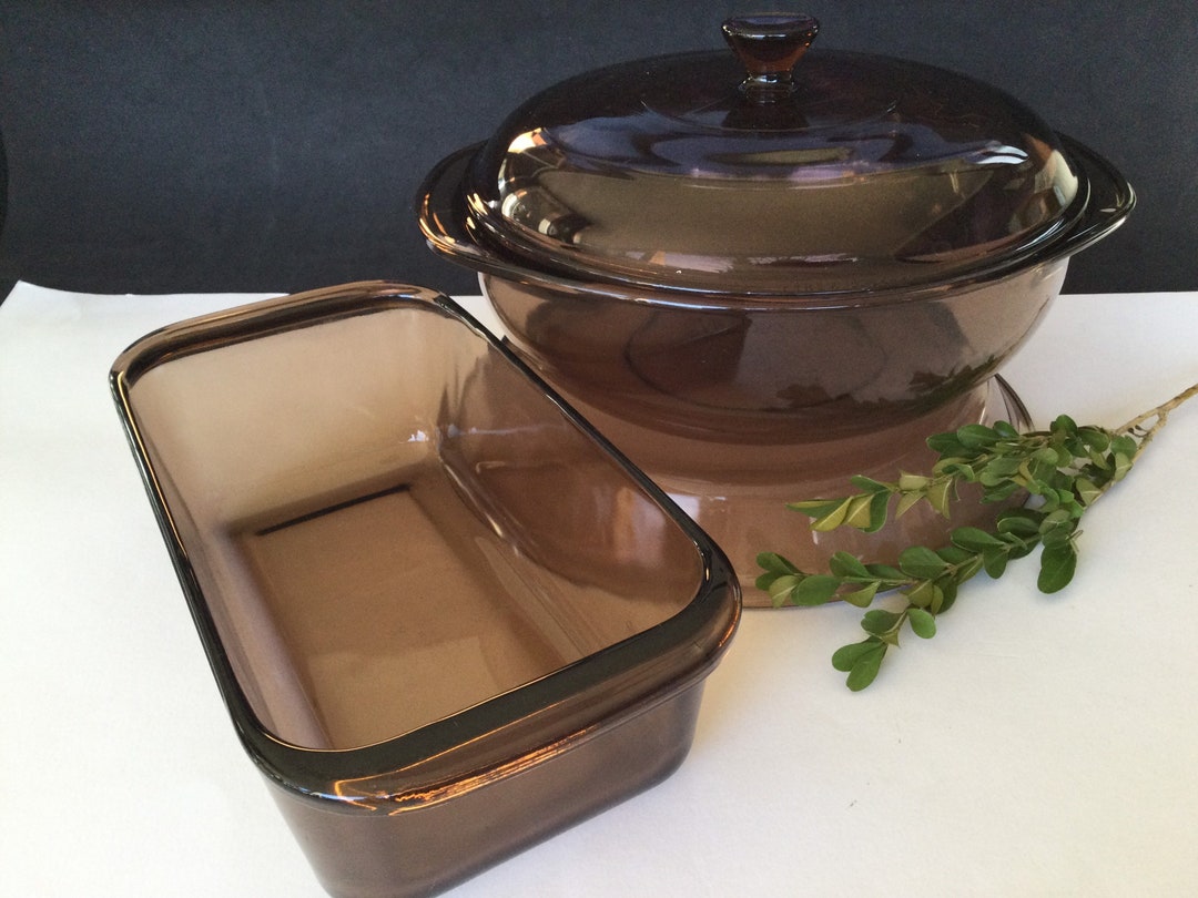 Vintage Pyrex Amber Glass Bakeware Set: Loaf Pan, Pie Plate, Casserole ...